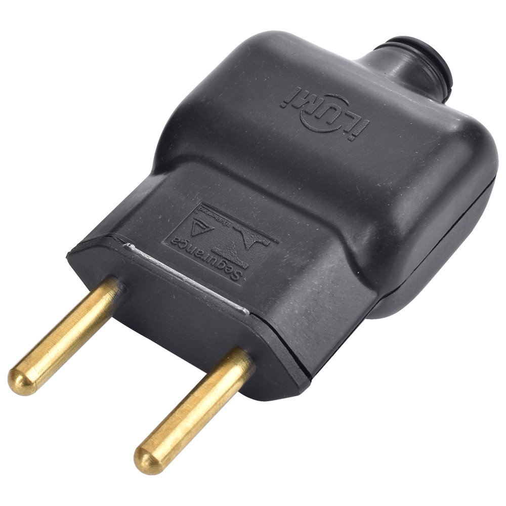Plug Pino Macho 2P 10A 250V Preto Ilumi