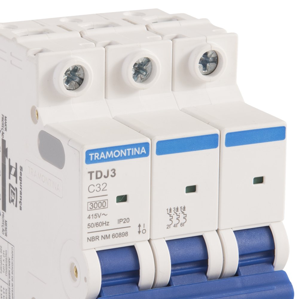 Disjuntor Tripolar DIN 3P 32A Branco TDJ3 3kA com Curva C Tramontina