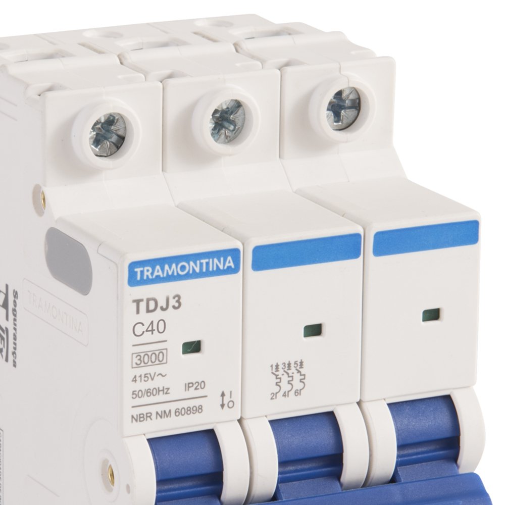 Disjuntor Tripolar DIN 3P 40A Branco TDJ3 3kA com Curva C Tramontina