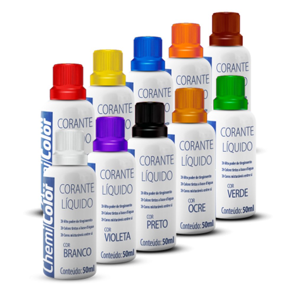 Corante Líquido a Base de Água 50ml Caixa com 12 Frascos Chemicolor