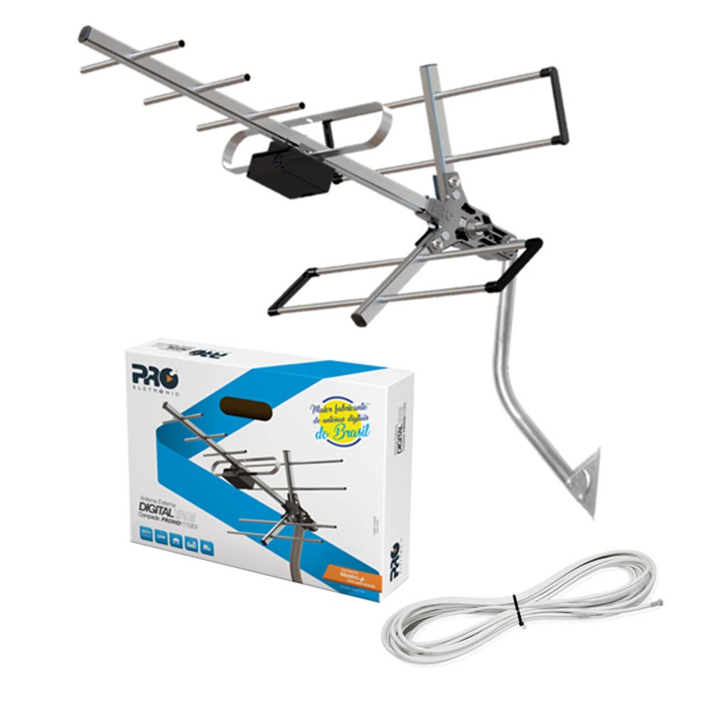 Antena Digital e UHF Externa YAGI (Suporte + Cabo + Antena) Pro Eletronic