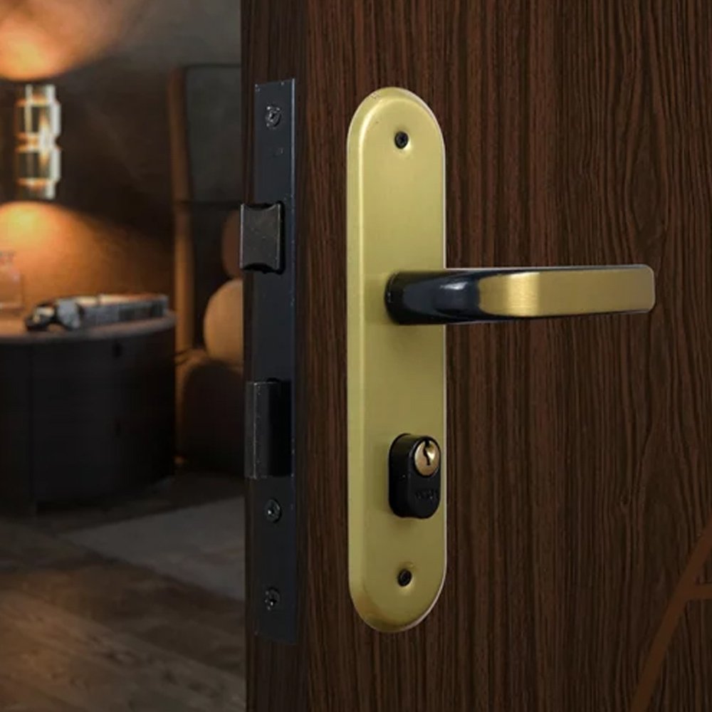 Fechadura Stilo Externa 40mm com Alavanca Bronze Latonado MGM