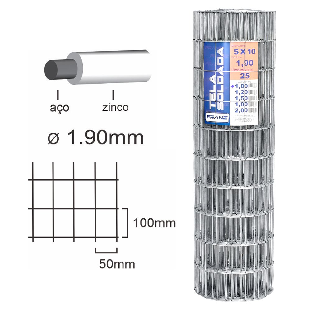 Tela Soldada Galvanizada Malha 5 x 10 cm, Fio 1,90 mm, Altura 2,00 m ...