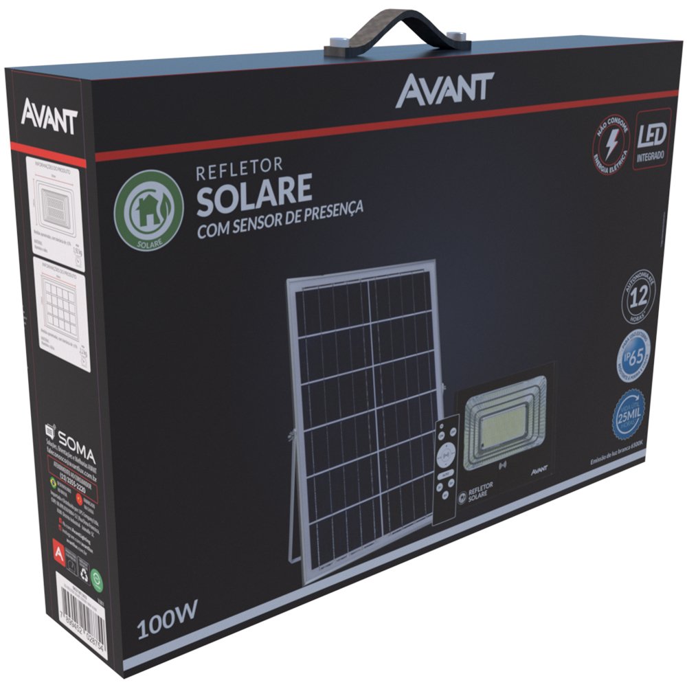 Refletor LED Solare com Placa Solar e Controle 100W 6500K Avant