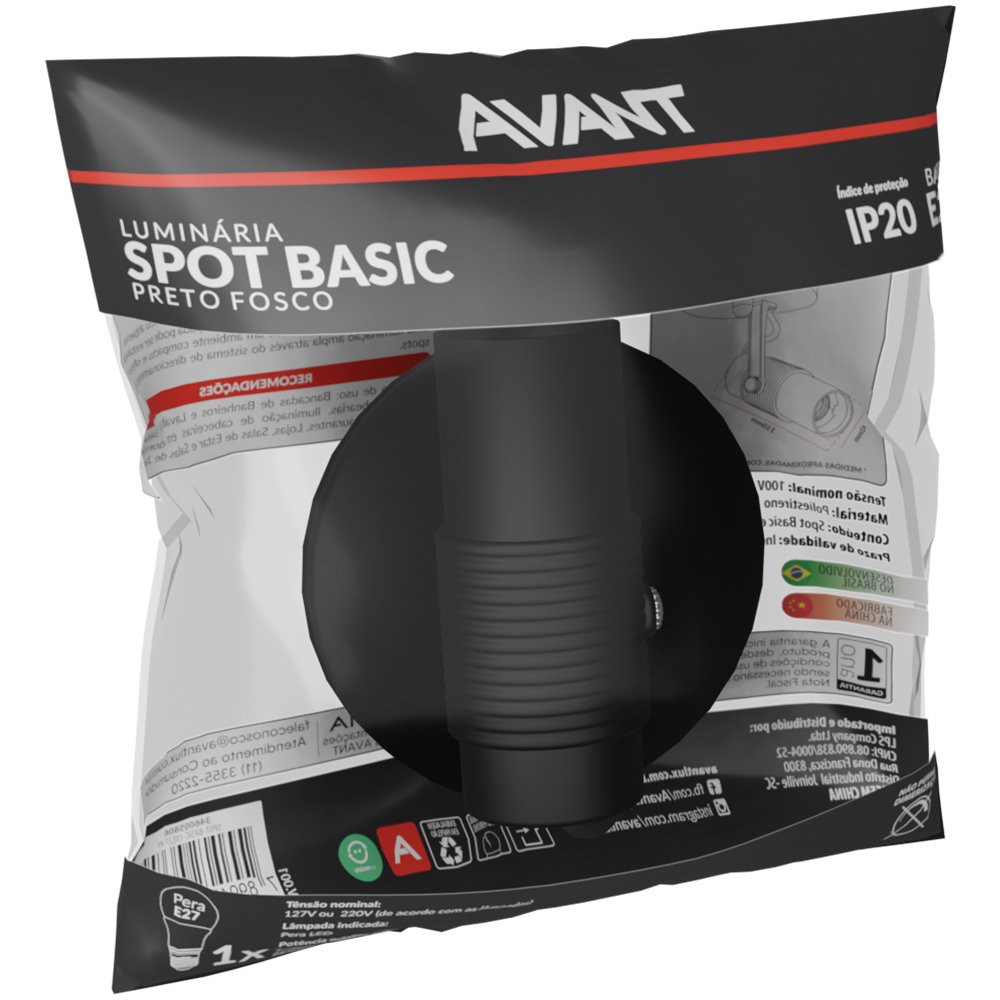Luminária Spot Basic Preto Fosco de Sobrepor 1 x E27 Avant