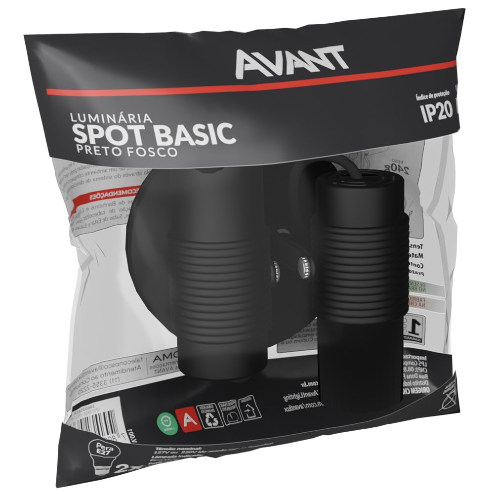 Luminária Spot Basic Preto Fosco de Sobrepor 2 x E27 Avant